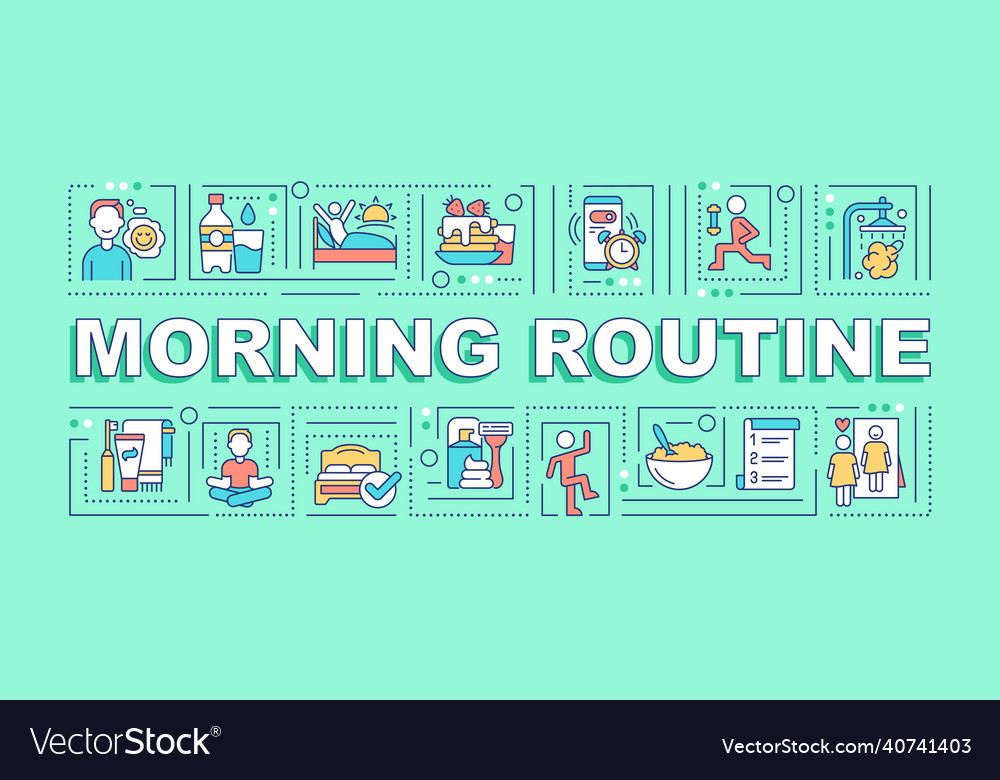 Morning routine word concepts green banner Vector Image