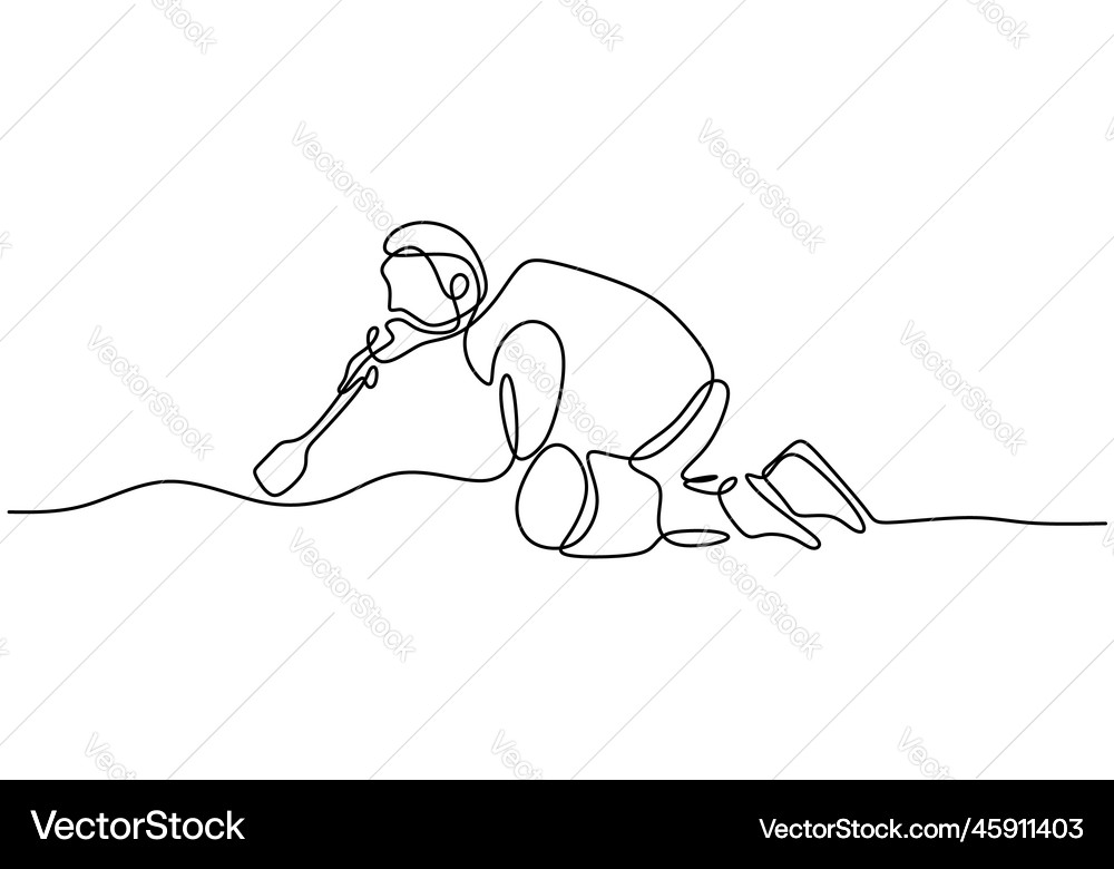 One line drawing a boy playing sand in the beach Vector Image