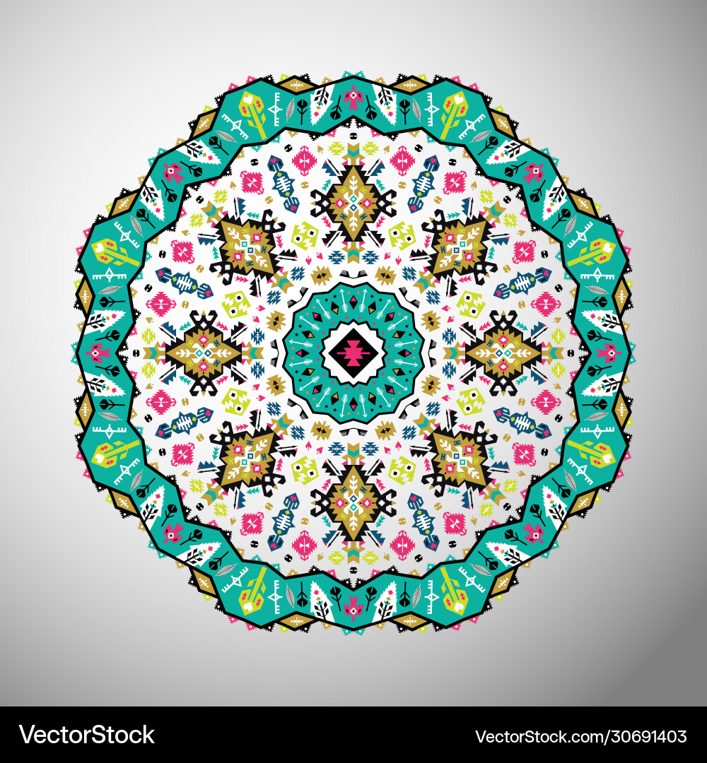 Ornamental round colorful geometric pattern in Vector Image