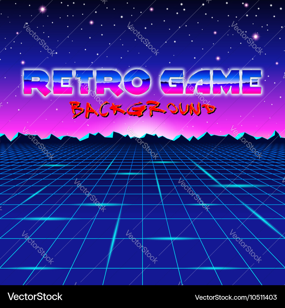Retro styled futuristic landscape with mountains Vector Image