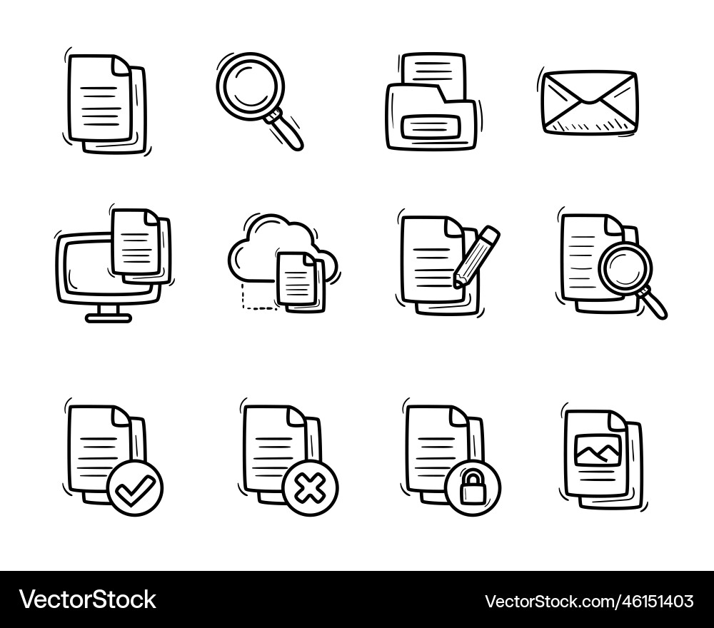 Set of document icon in cute doodle style Vector Image