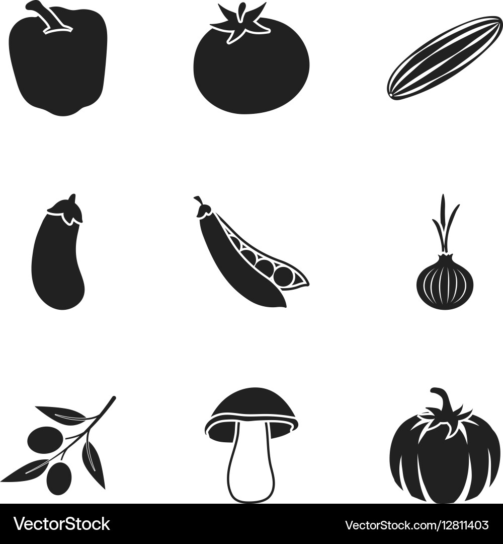 Vegetables set icons in black style big Royalty Free Vector
