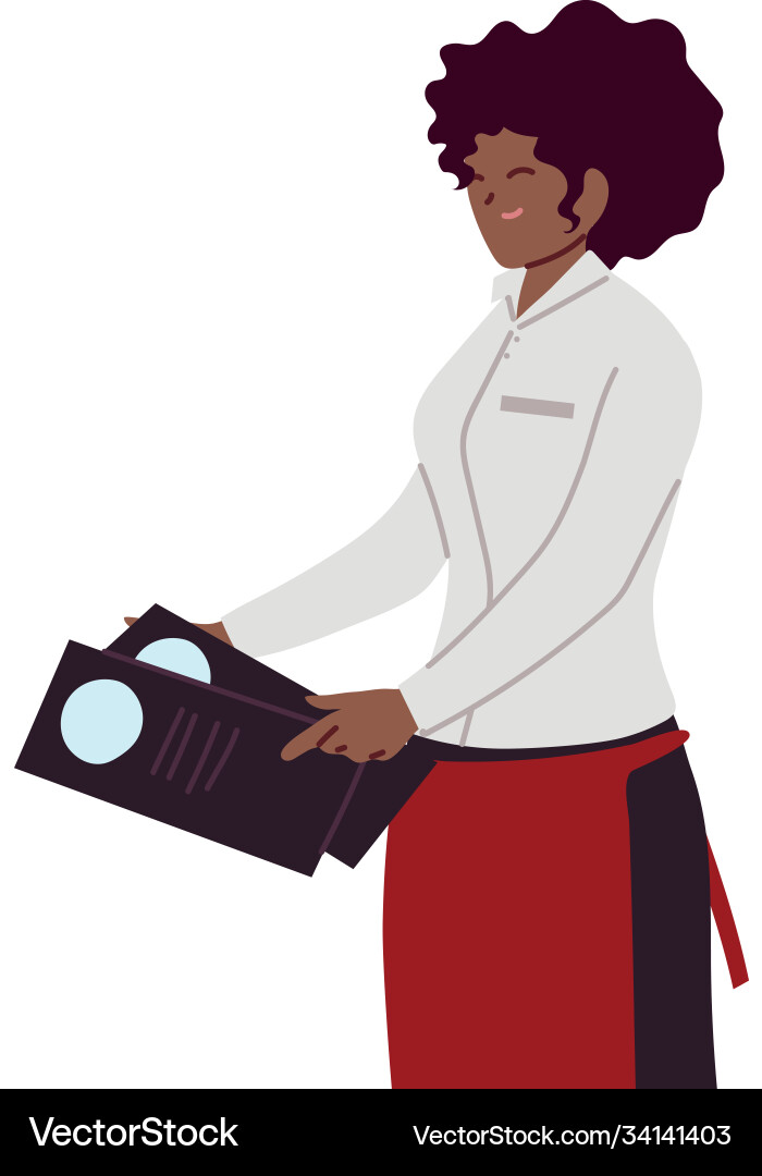 Waitress with uniform and menu in hand on white Vector Image