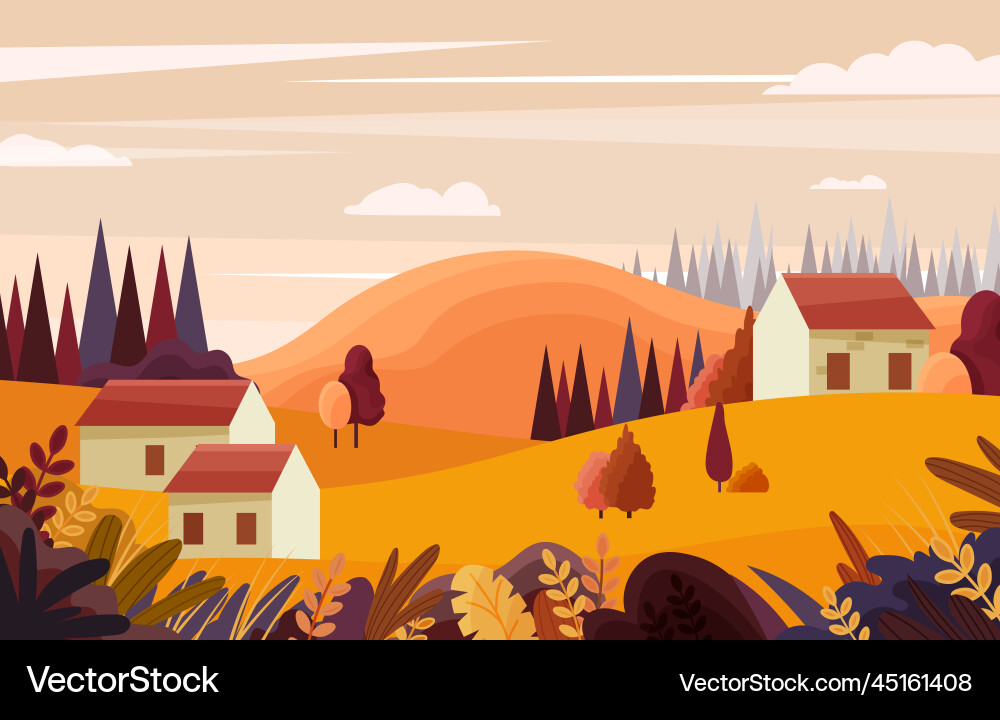 Autumn landscape with buildings Royalty Free Vector Image