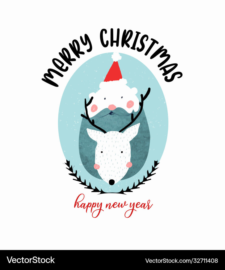 Hand drawing santa claus and deer Royalty Free Vector Image