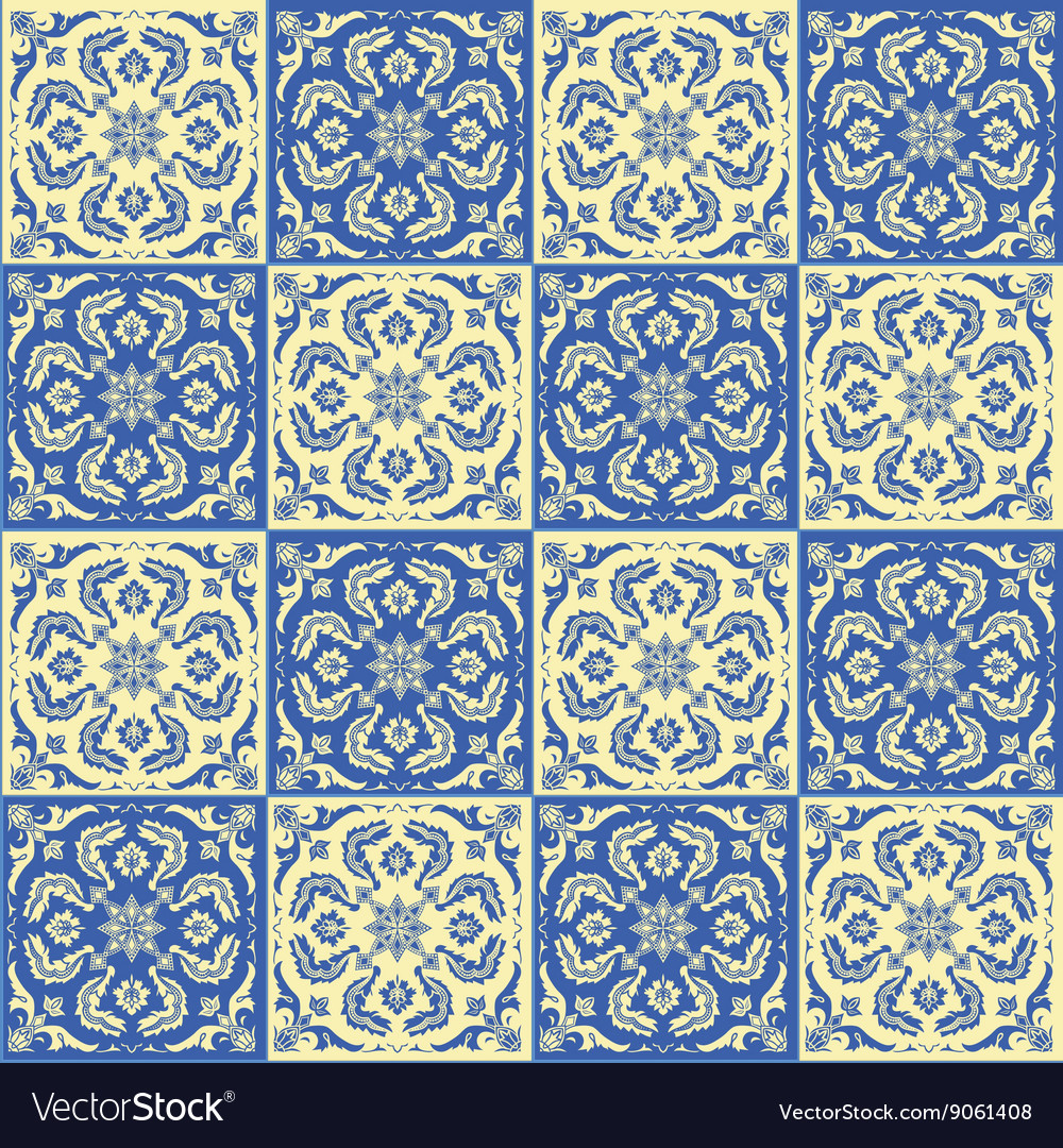 Hand drawing seamless pattern for tile in blue Vector Image