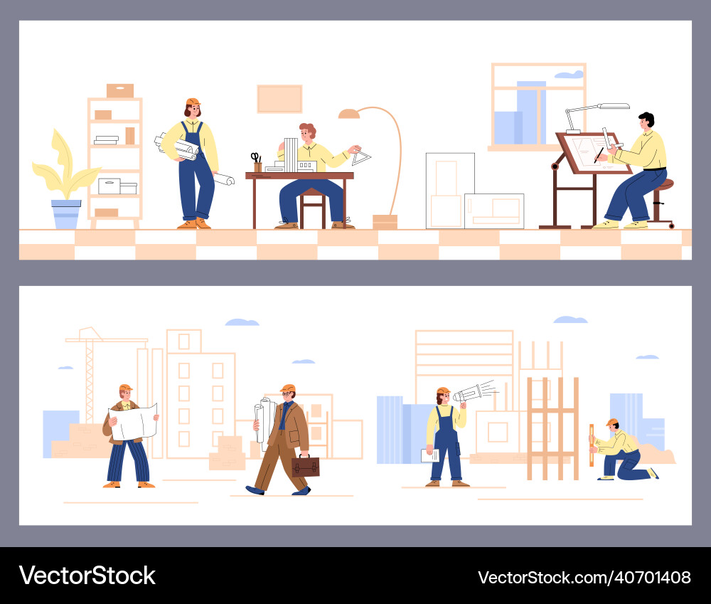 Process of building construction from Royalty Free Vector