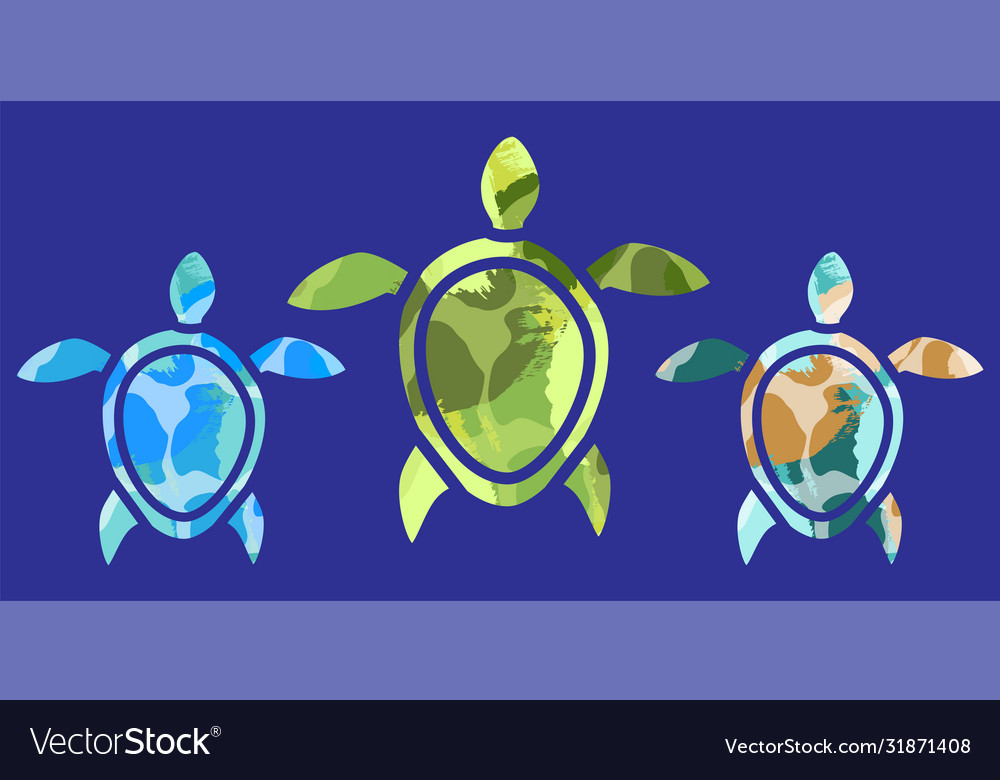Three multi-colored turtles Royalty Free Vector Image