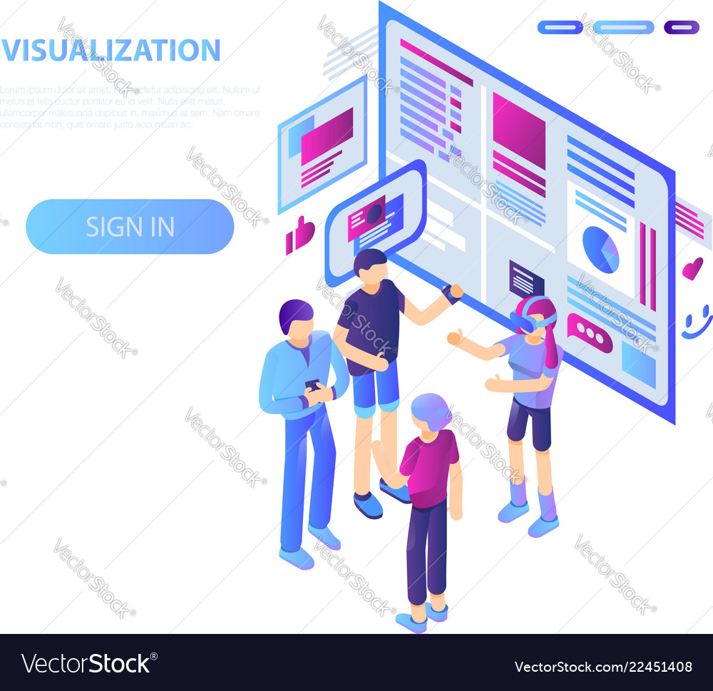 Vr visualization concept background isometric Vector Image