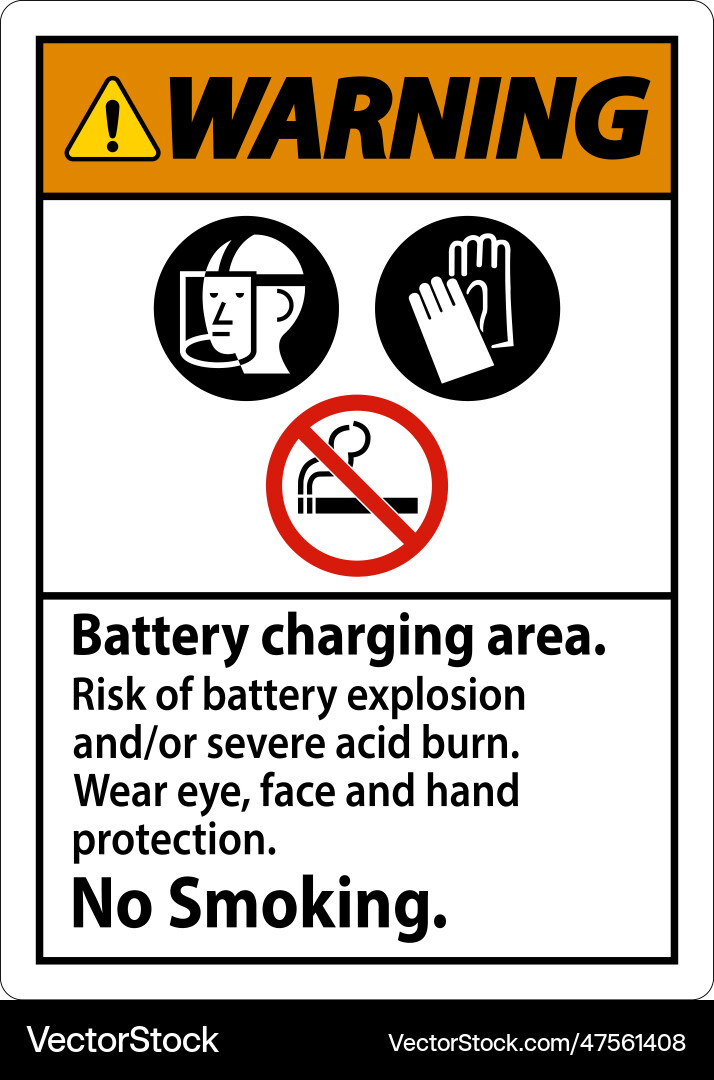 Warning sign battery charging area risk Royalty Free Vector