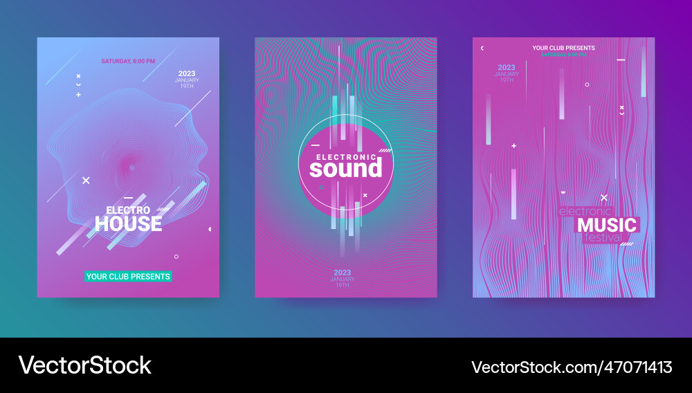 Abstract music posters set electro party cover Vector Image