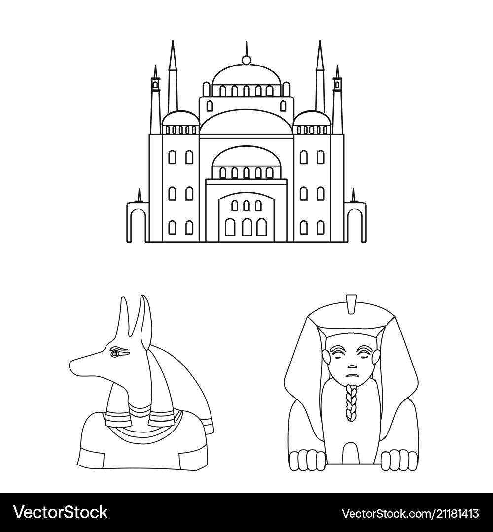 Ancient egypt outline icons in set collection Vector Image