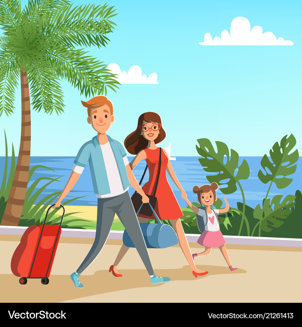 Background with happy family walking Royalty Free Vector