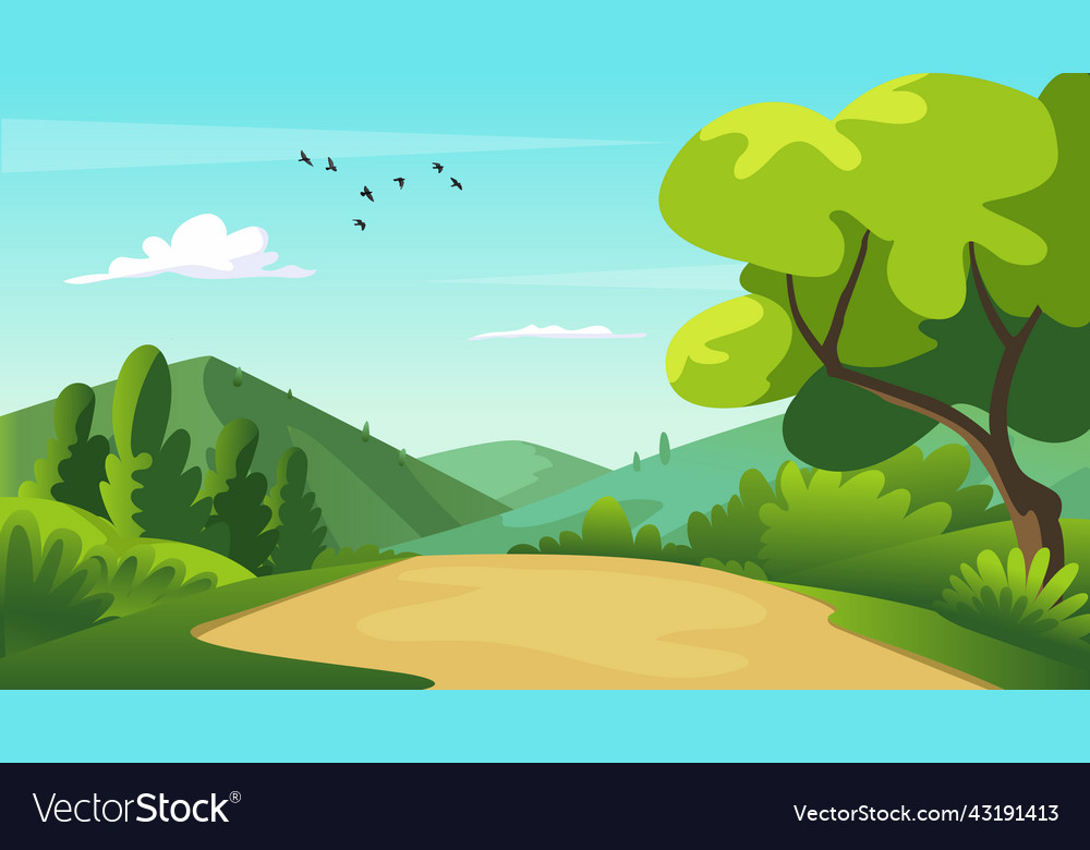 Cartoon meadow landscape summer green fields view Vector Image Cartoon meadow landscape summer green fields view Vector Image