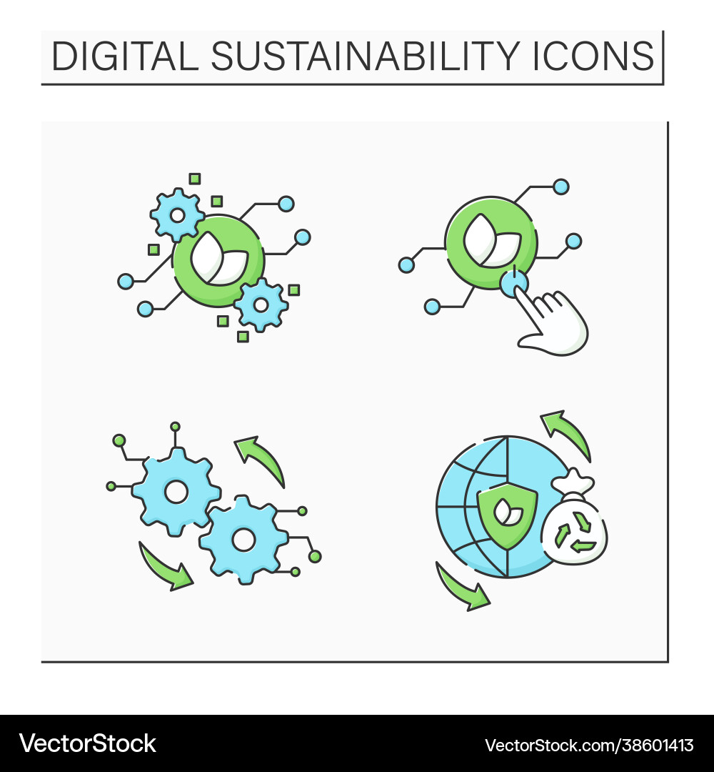 Digital sustainability color icons set Royalty Free Vector