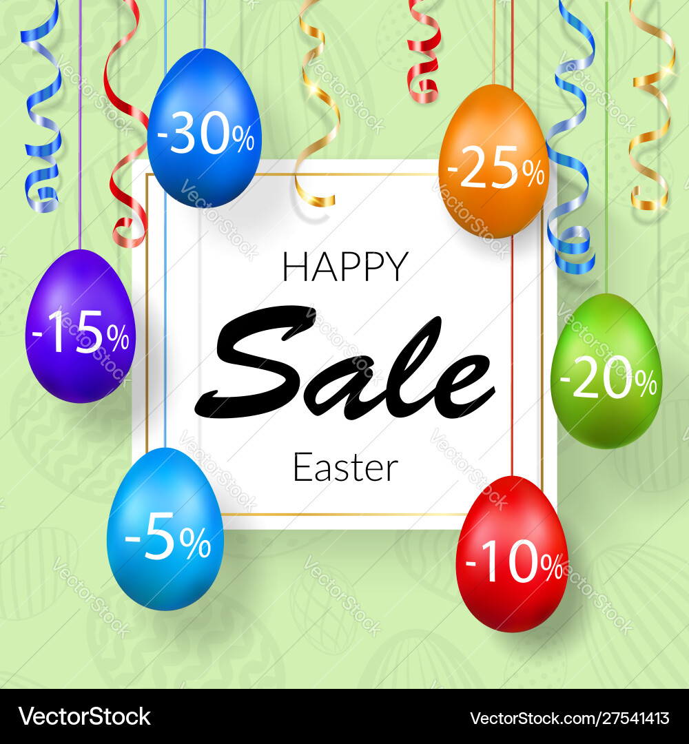 Easter sale banner hanging 3d eggs Royalty Free Vector Image