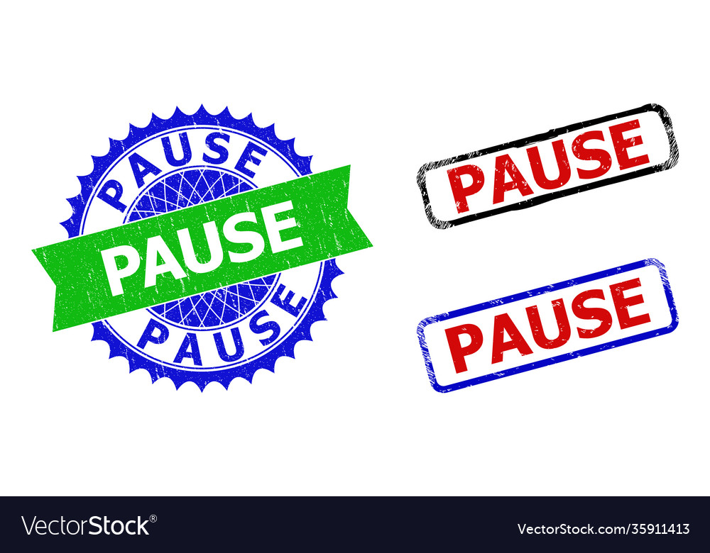 Pause rosette and rectangle bicolor badges Vector Image