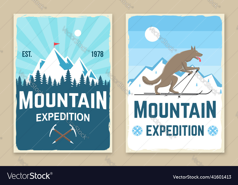 Set of mountain expedition and snowboard club Vector Image