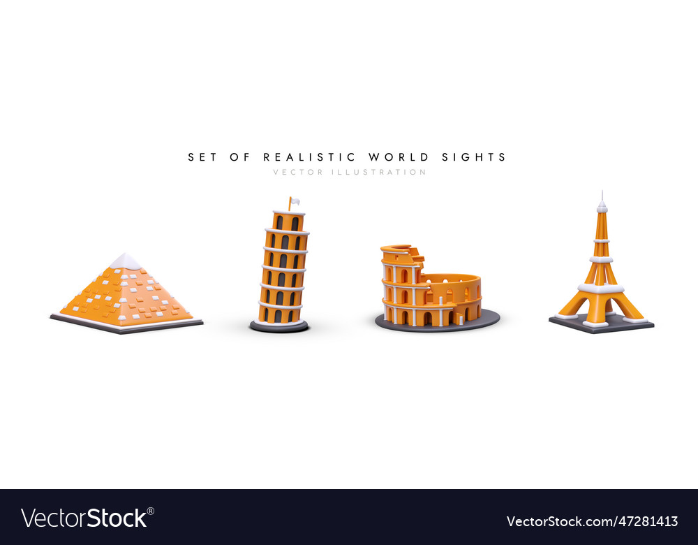 Set of realistic architectural monuments of world Vector Image