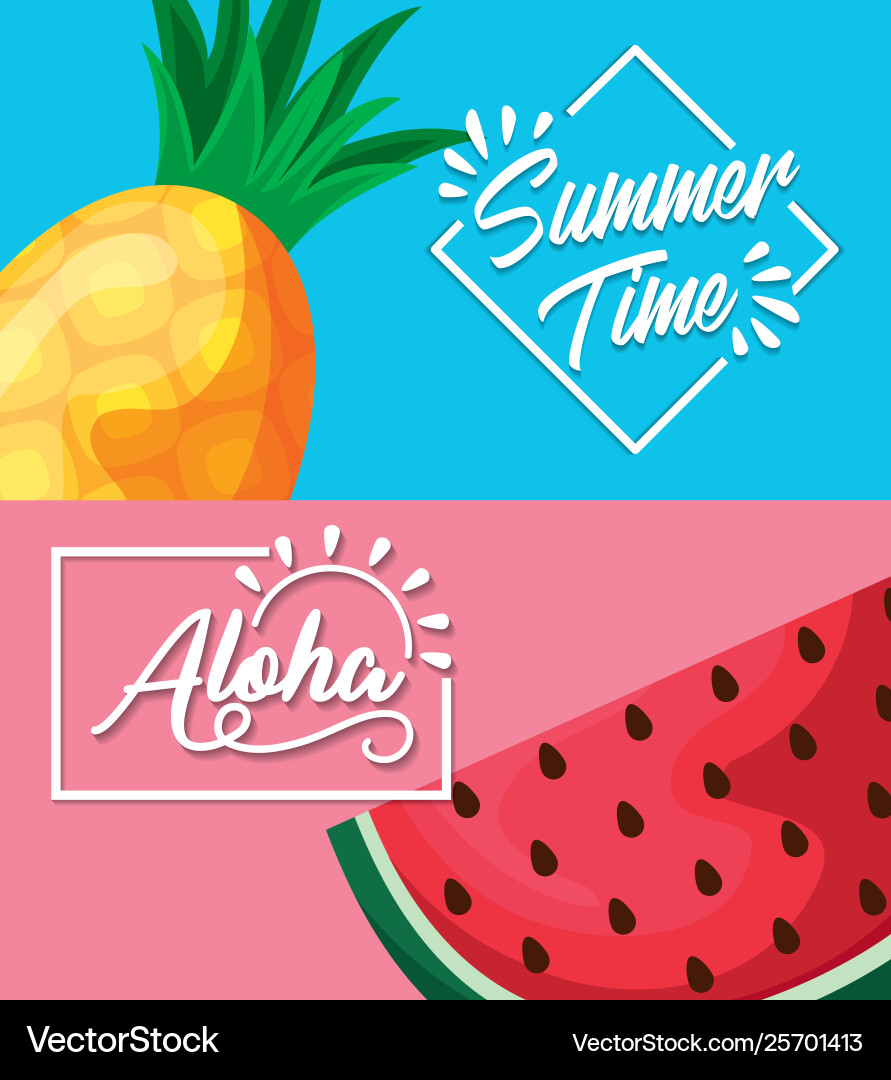 Summer poster with pineapple and watermelon Vector Image