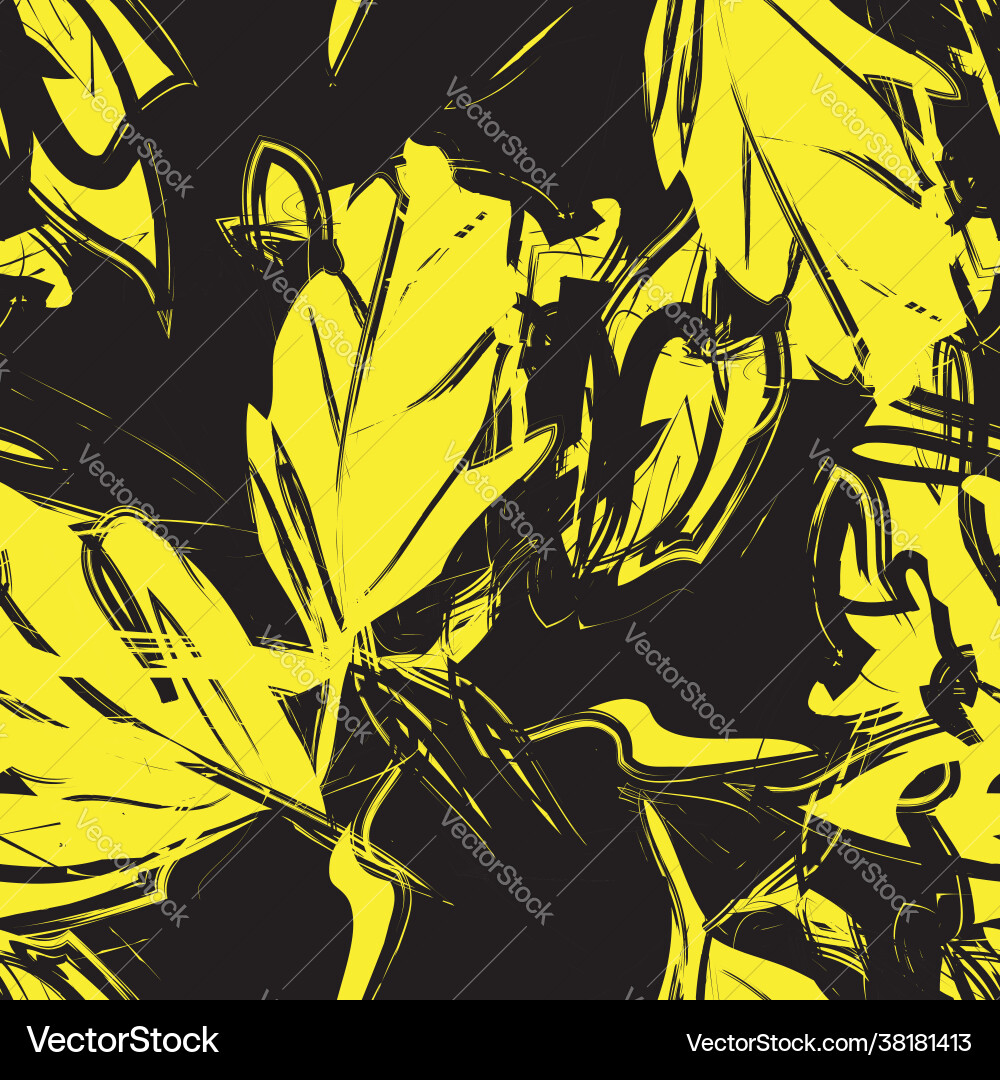 Yellow floral brush strokes seamless pattern Vector Image