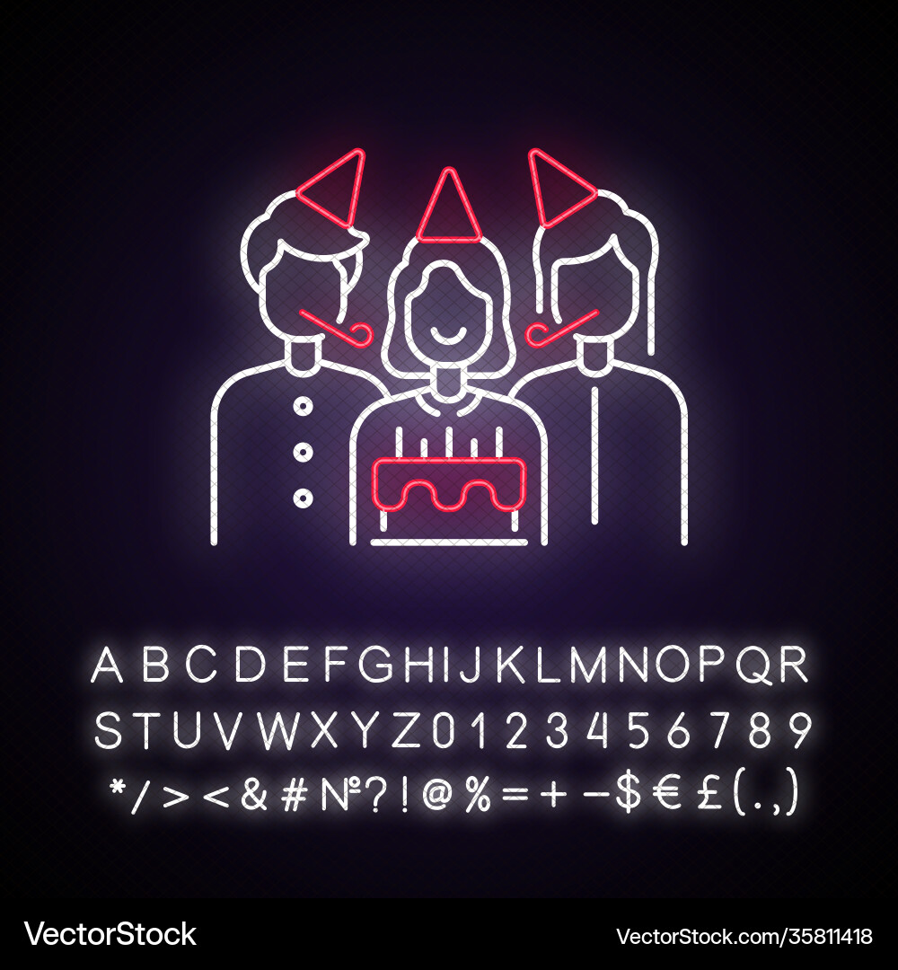 Birthday party neon light icon Royalty Free Vector Image
