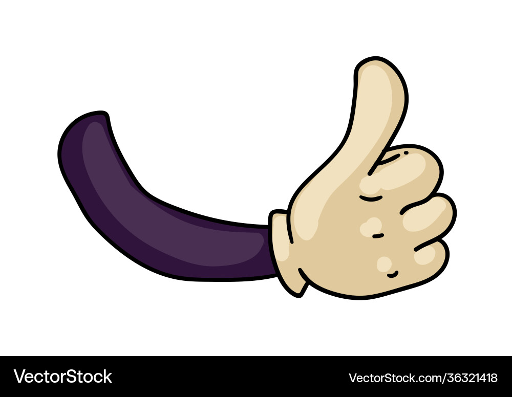 Comic cartoon hand with thumb up gesture on white Vector Image
