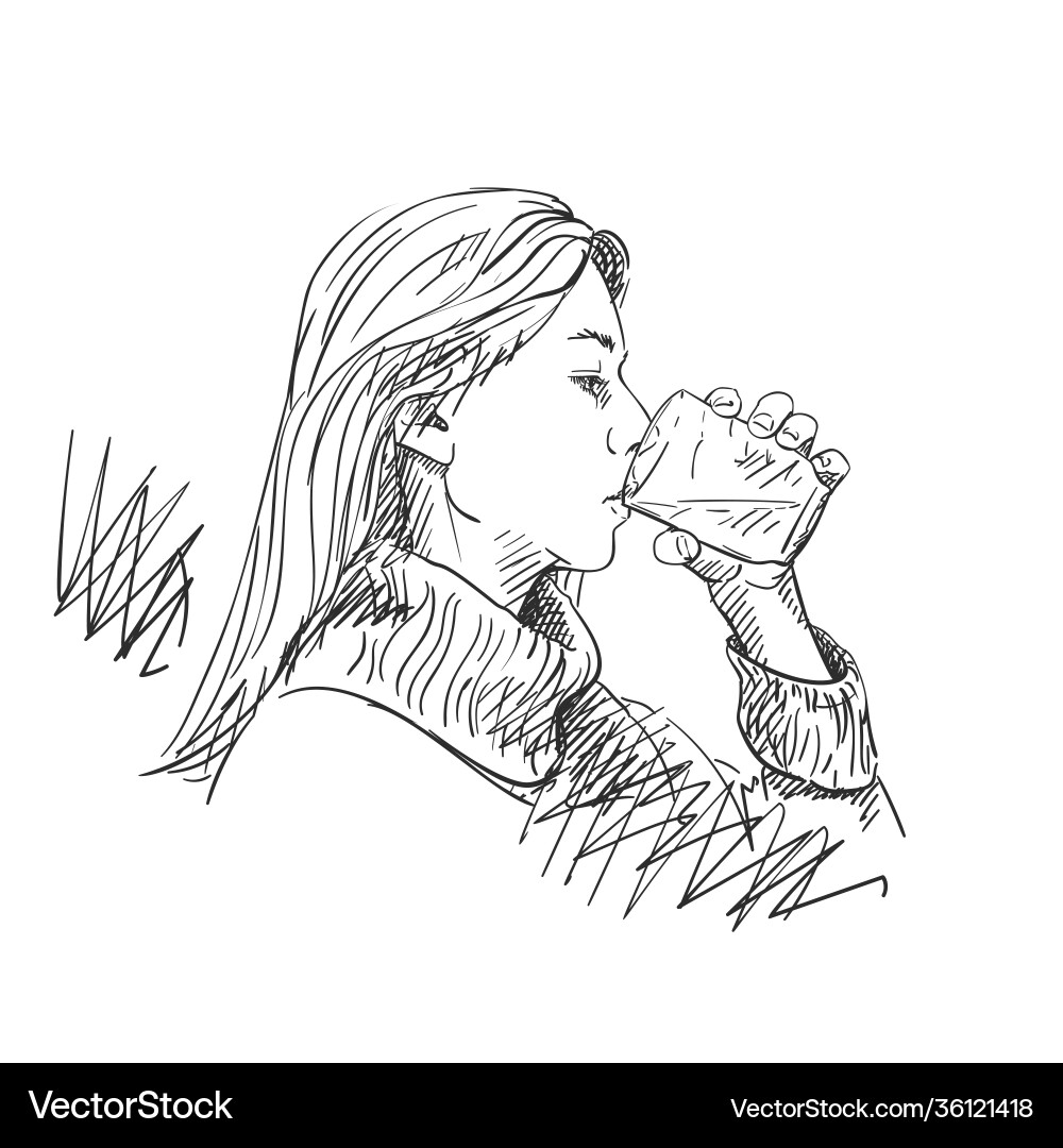 Drawing young woman drinking clear water Vector Image
