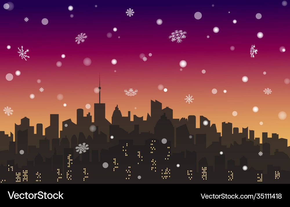 Evening snowy landscape city metropolis Royalty Free Vector