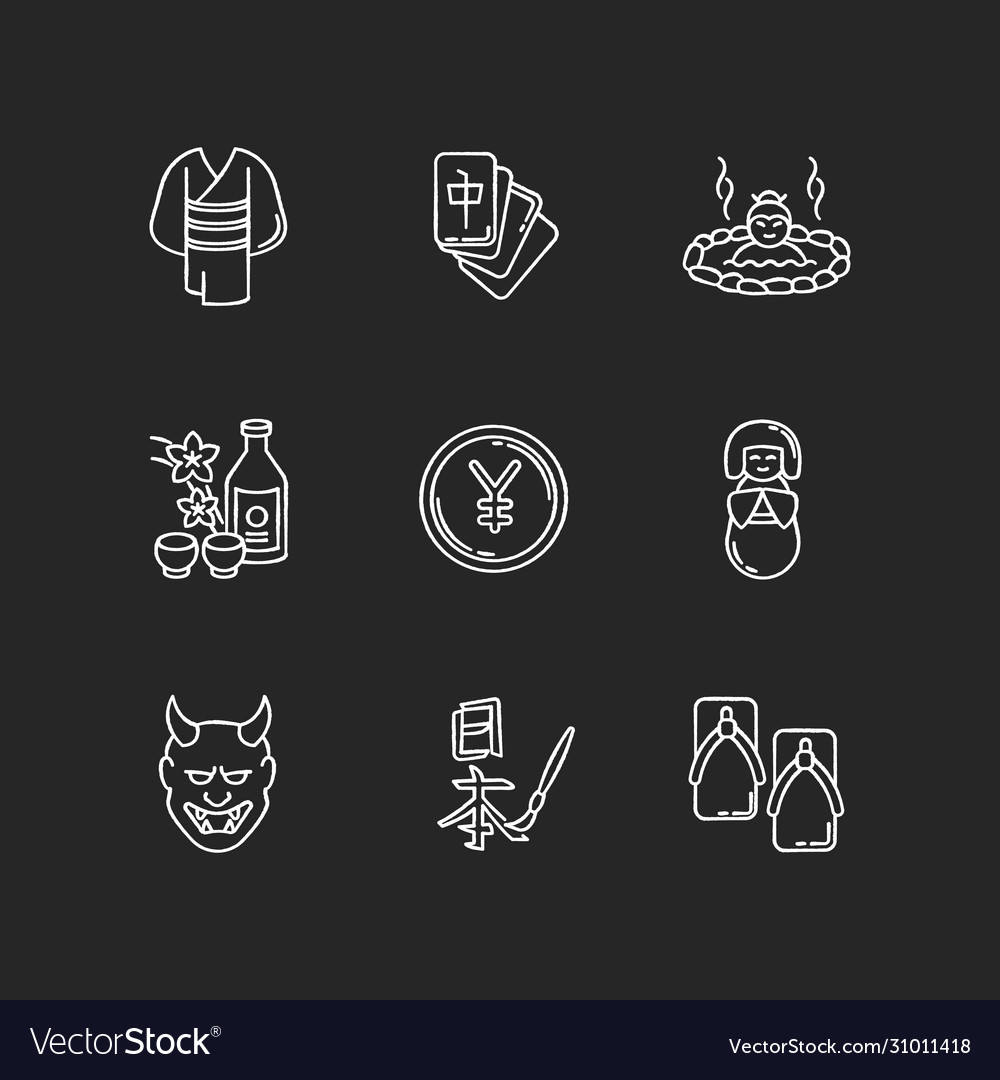 Japan chalk white icons set on black background Vector Image