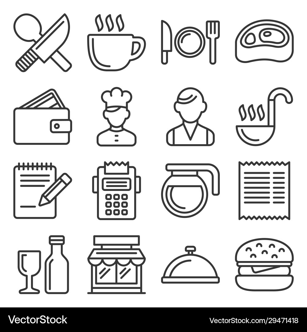 Restaurant cooking and kitchen icons set line Vector Image