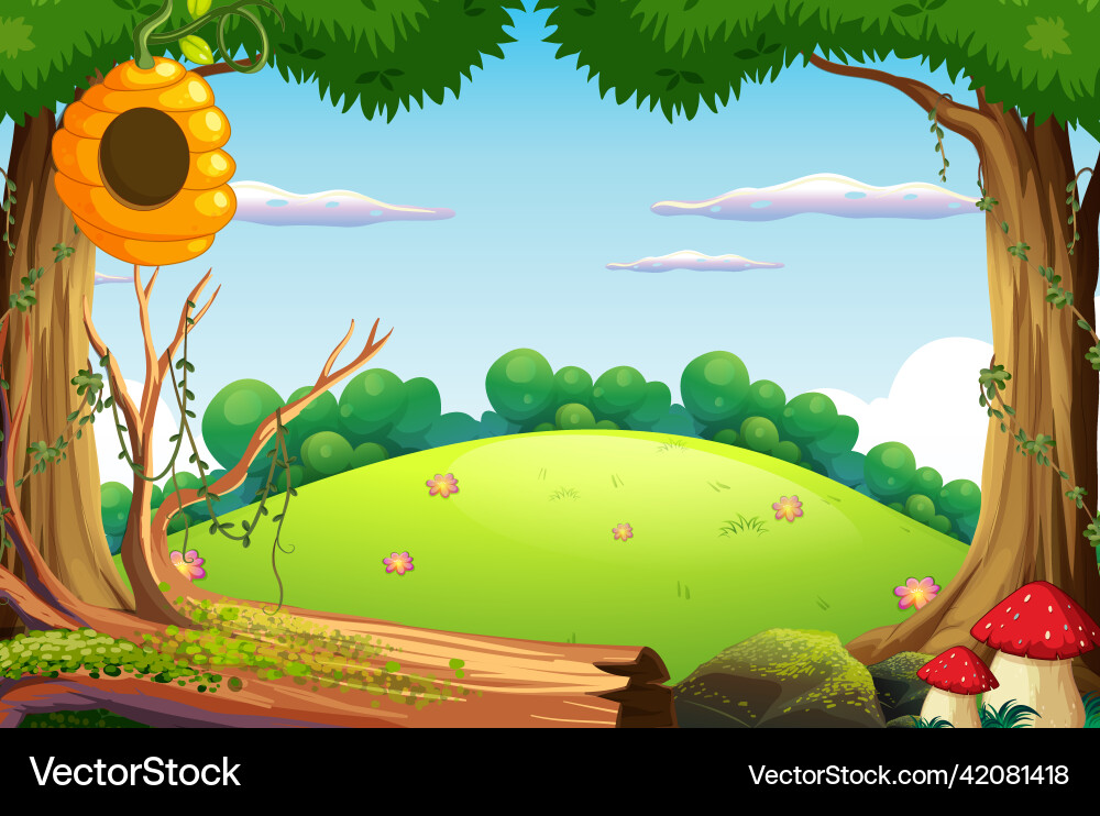 Scene with green grass and many trees Royalty Free Vector