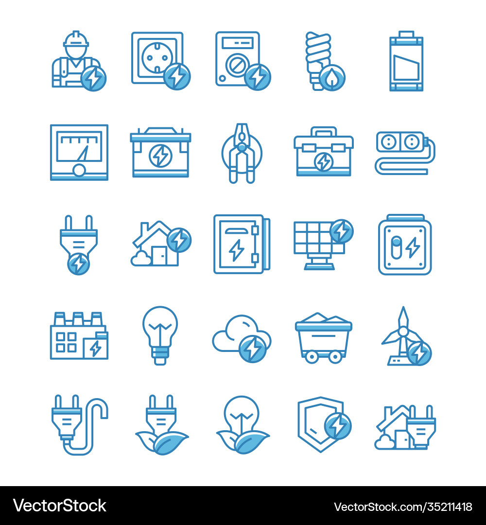 Set electricity icons with blue style Royalty Free Vector