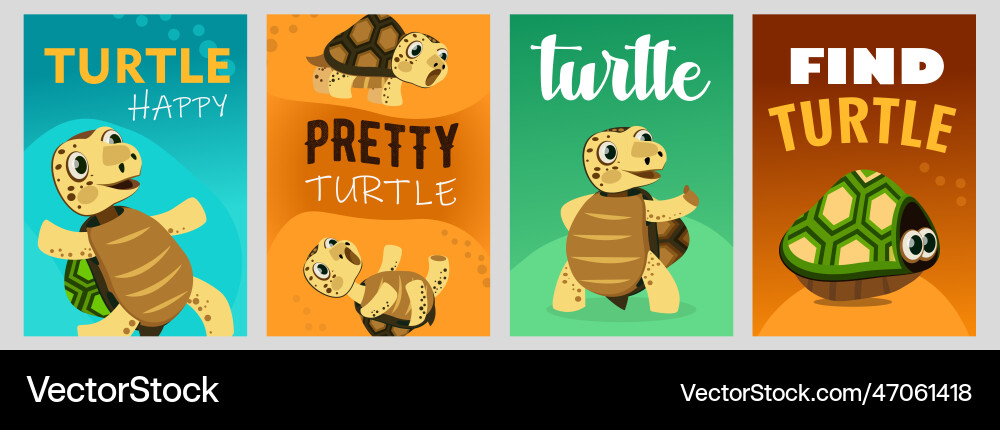 Trendy poster designs with happy turtle Royalty Free Vector