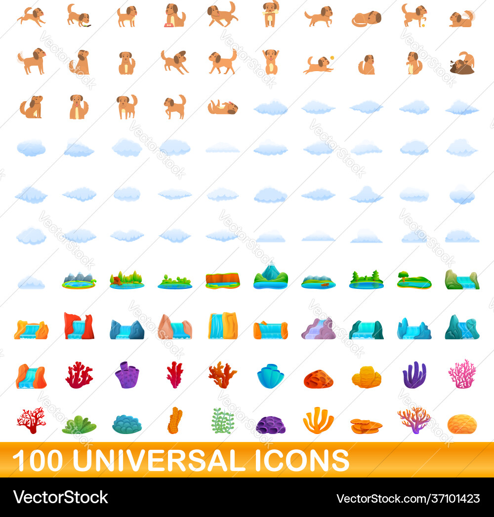 100 universal icons set cartoon style Royalty Free Vector