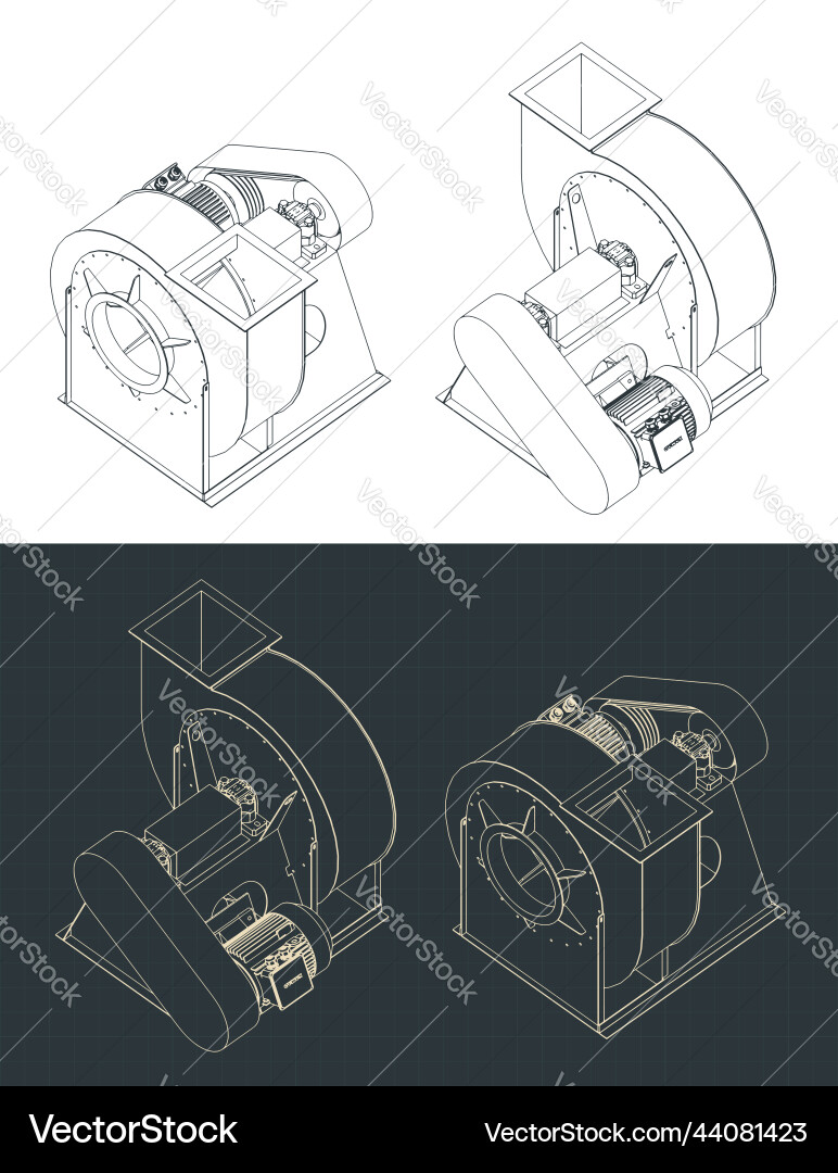 Centrifuge air blower system isometric blueprints Vector Image