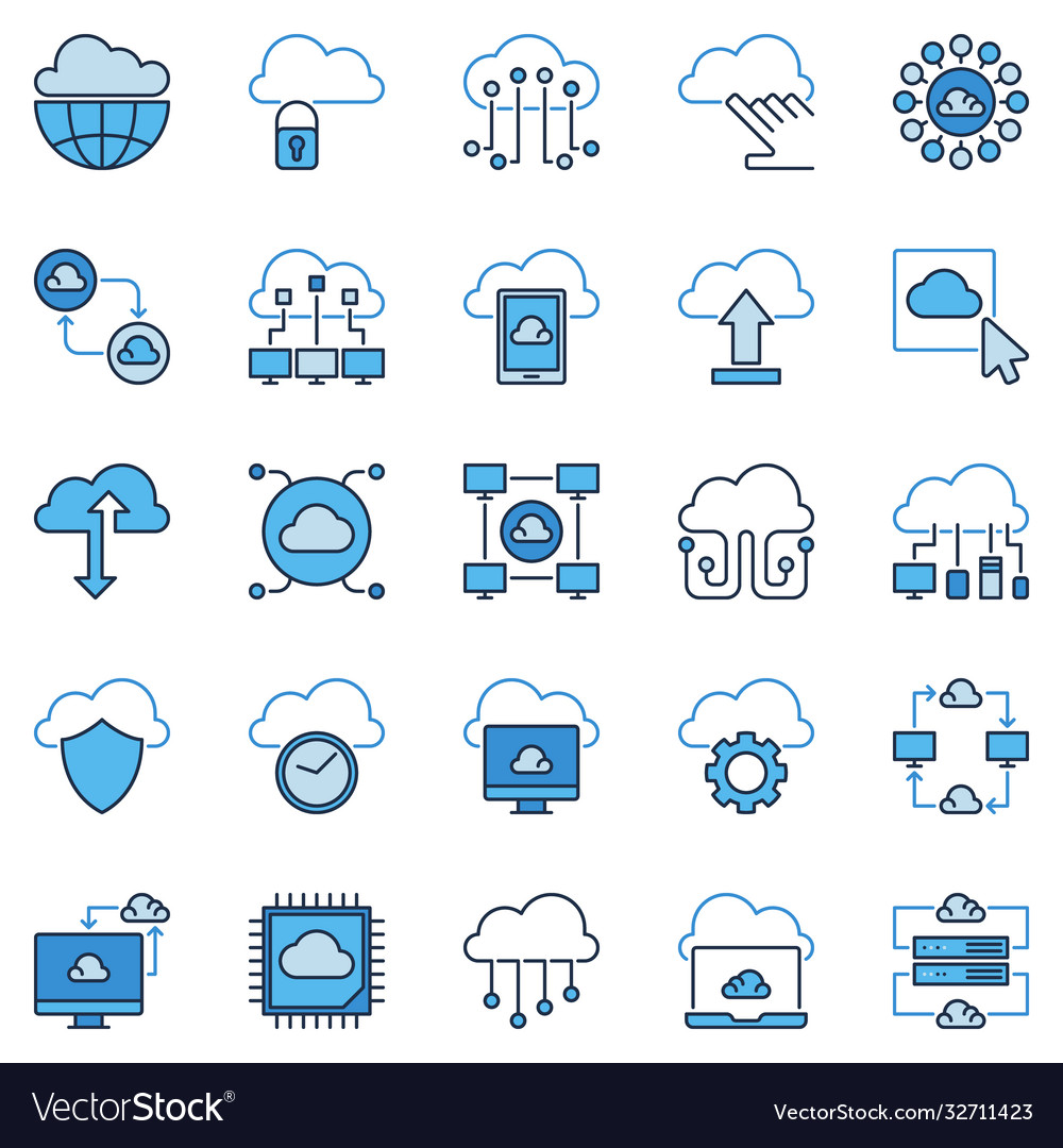 Cloud computing technology colored icons Vector Image