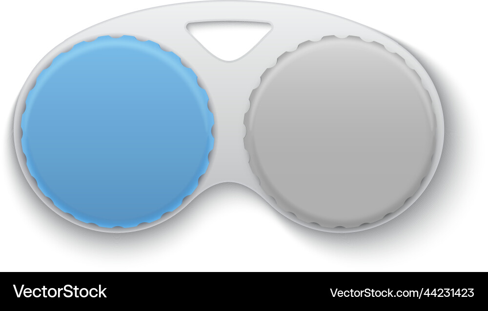 Eye lens container closed blue gray circle box top