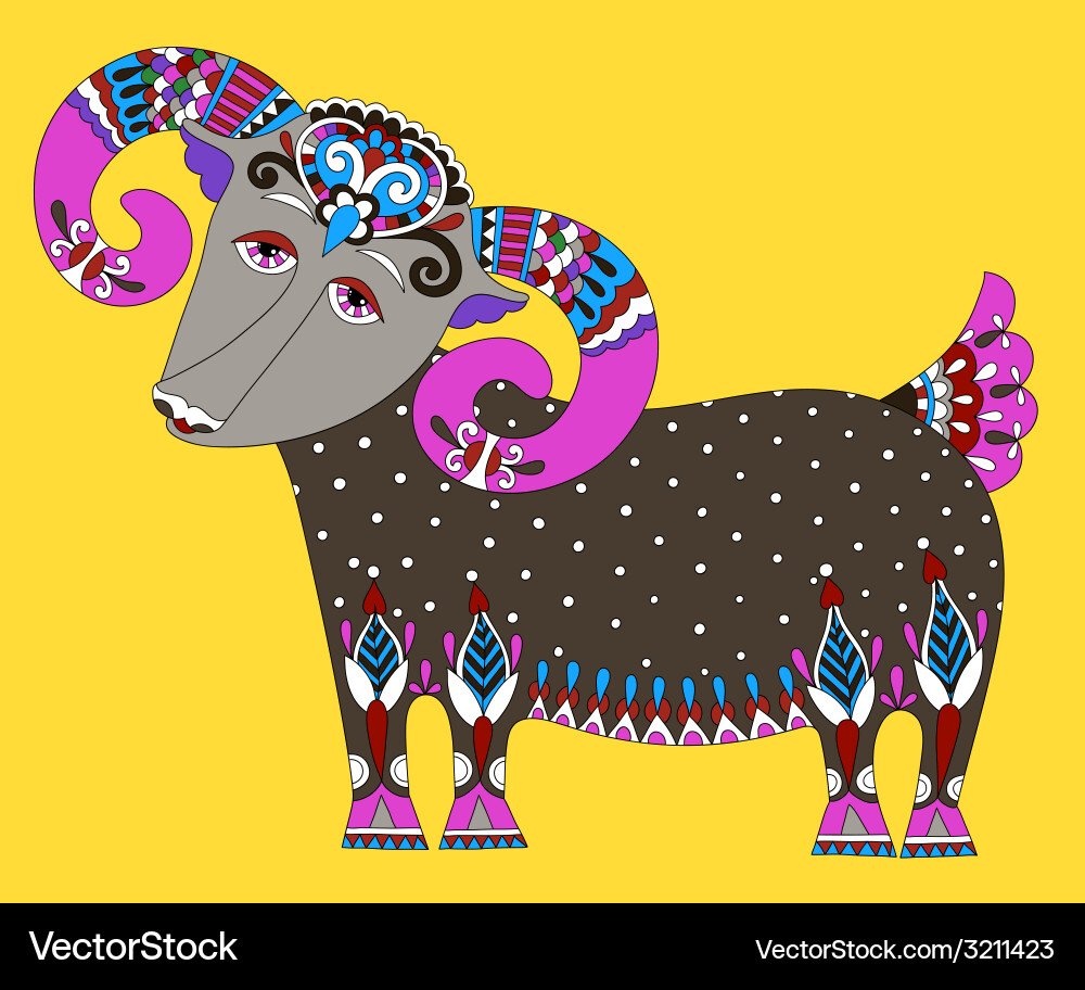 Goat symbol 2015 year decorative drawing in Vector Image