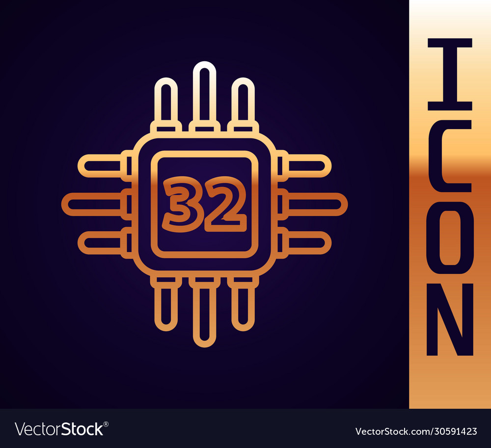Gold line computer processor with microcircuits Vector Image