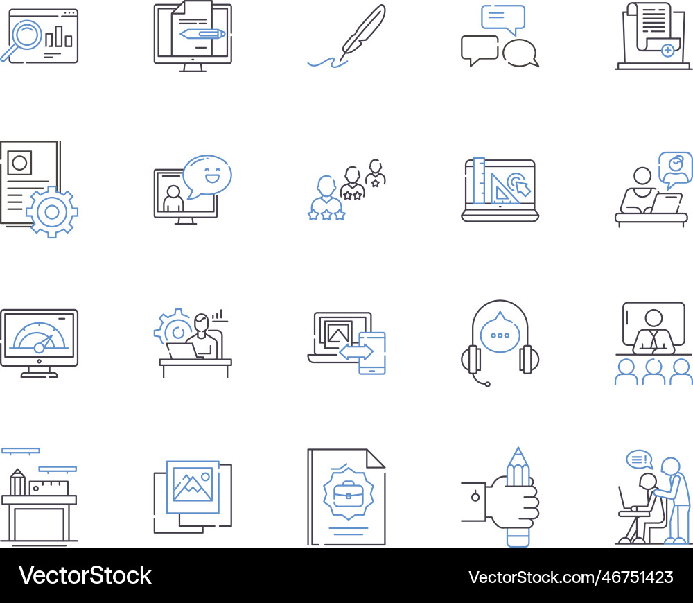 Remote business work outline icons collection Vector Image