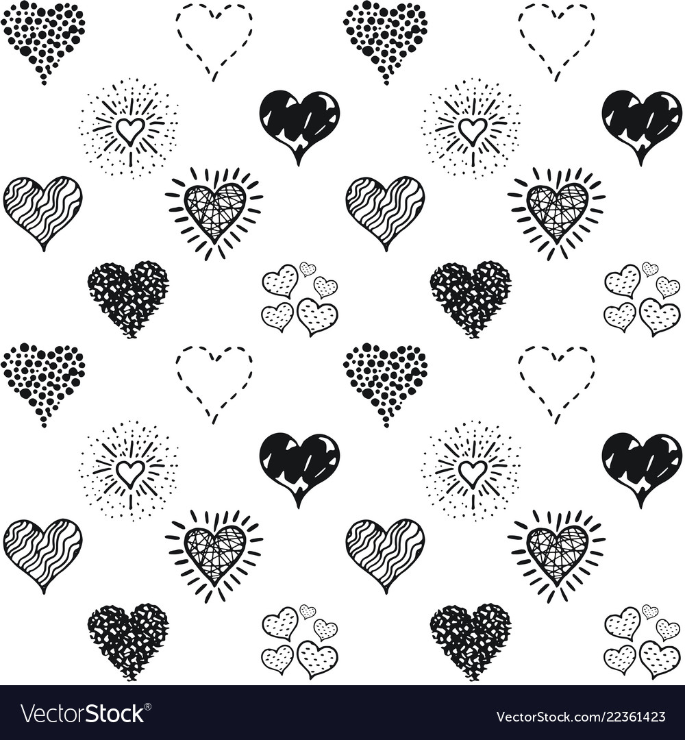 Seamless hearts pattern hand drawn sketch Vector Image