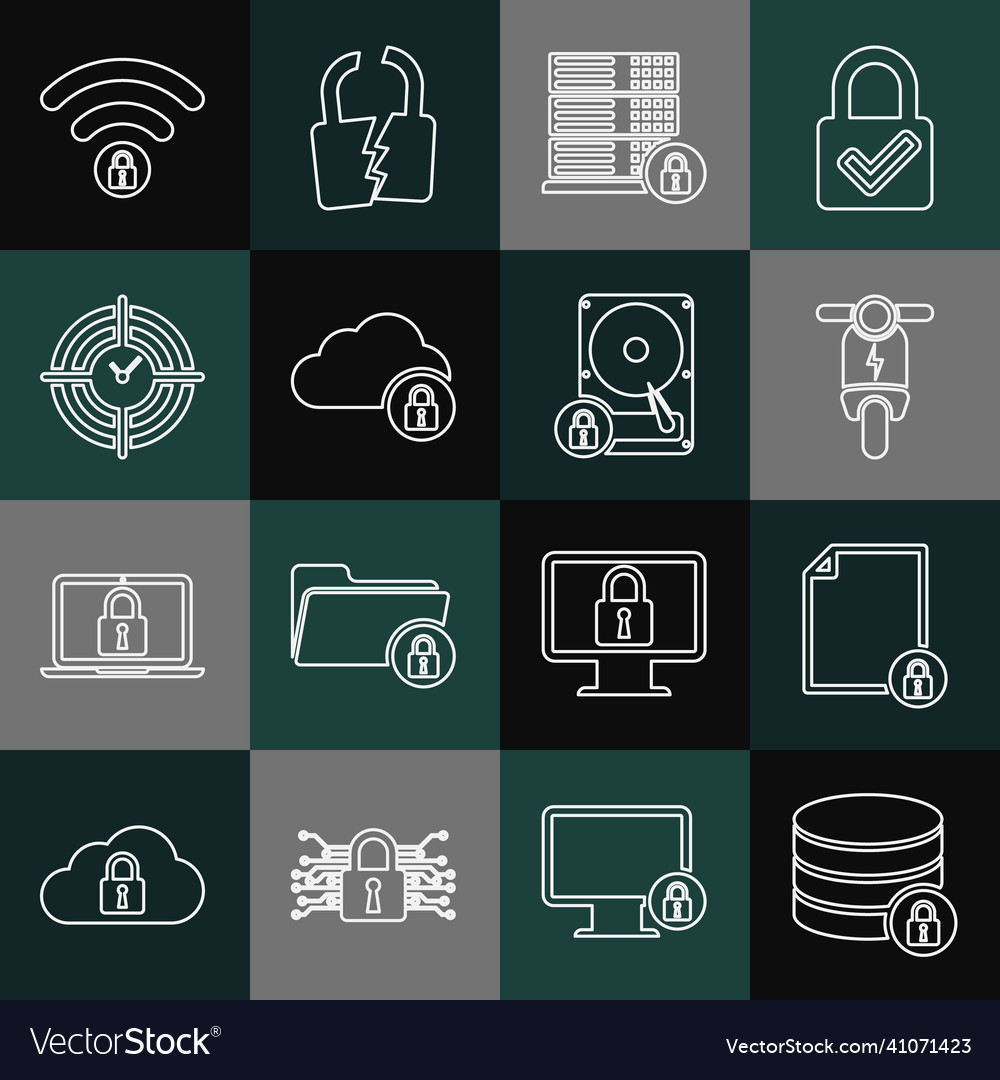 Set line server security with lock document Vector Image Set line server security with lock document Vector Image