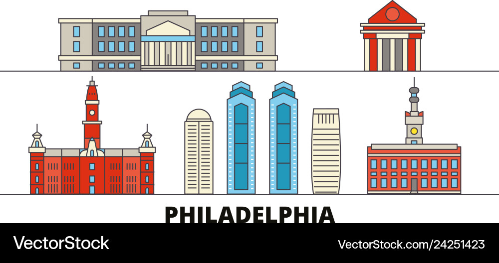 United states philadelphia flat landmarks Vector Image