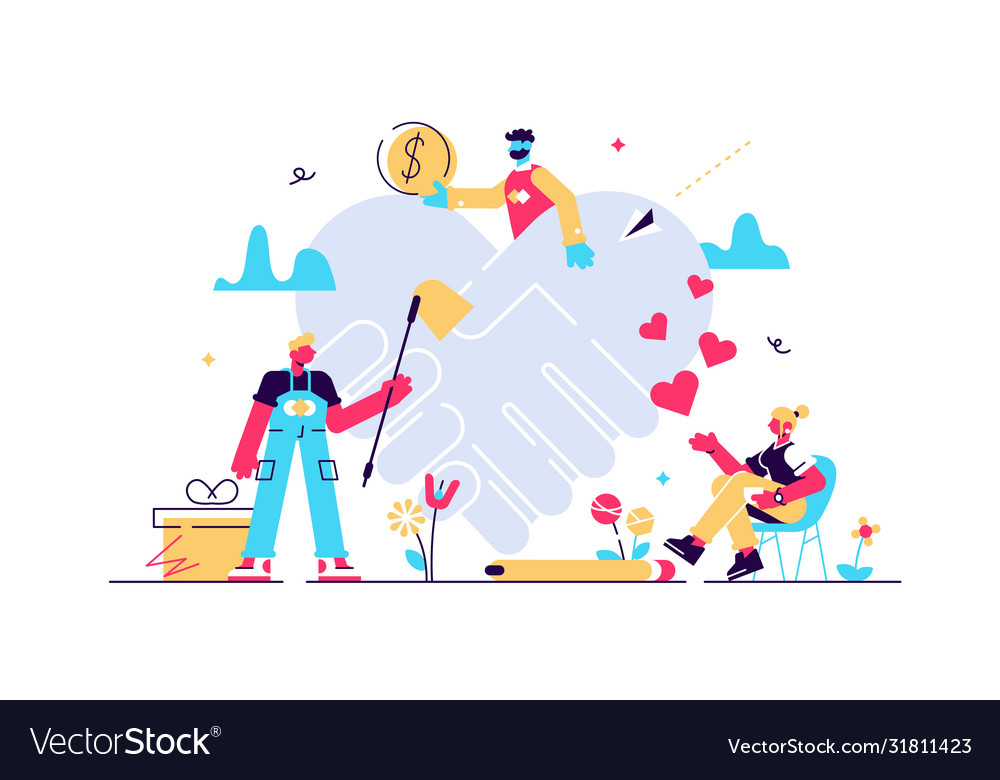 Voluntary help concept flat tiny Royalty Free Vector Image
