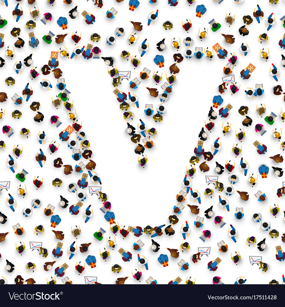 A group people in english alphabet letter v Vector Image