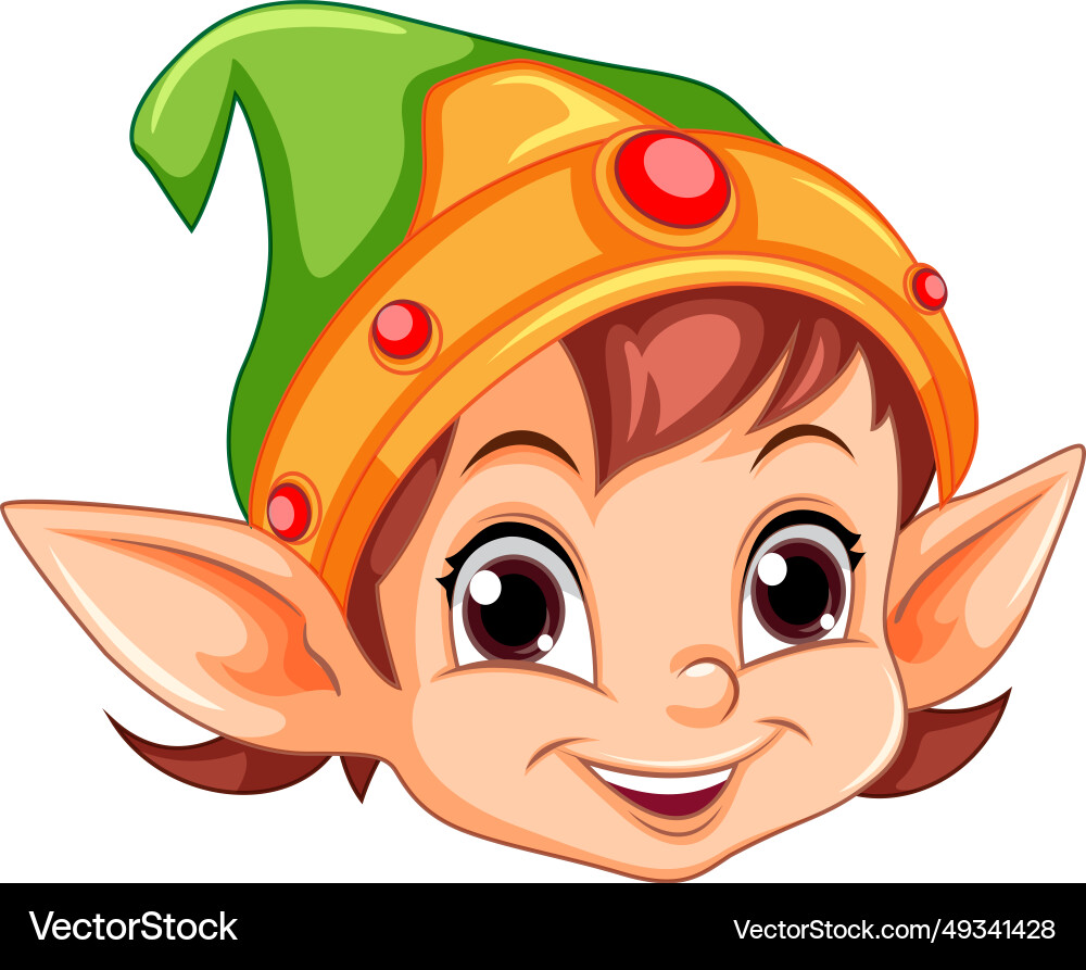 Cute elf head cartoon character Royalty Free Vector Image