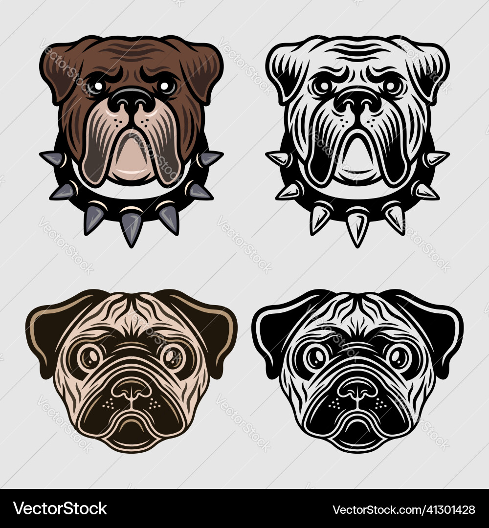 Dog heads characters set of objects in two Vector Image