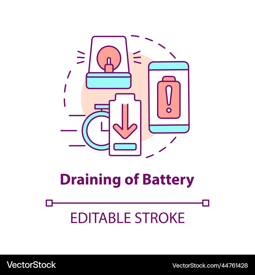 Draining of battery concept icon Royalty Free Vector Image