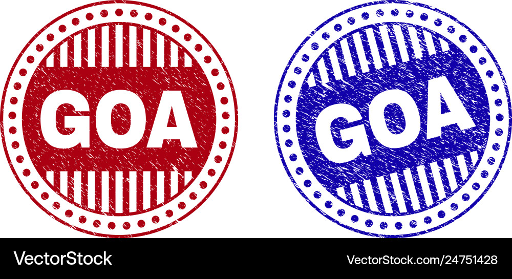 Grunge goa textured round stamp seals Royalty Free Vector